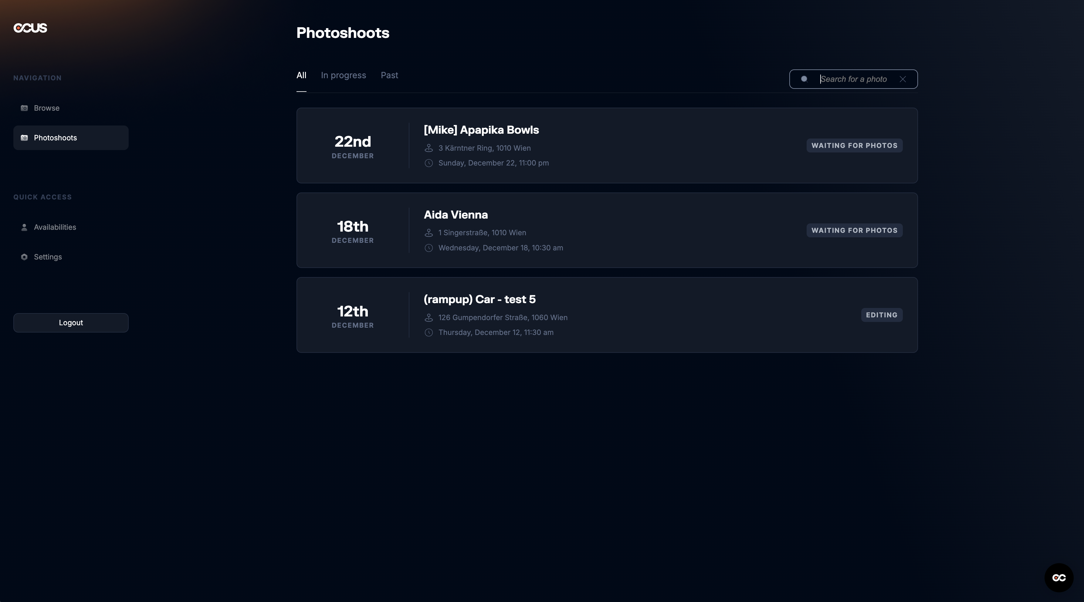Your Photoshoots – OCUS Unified Platform